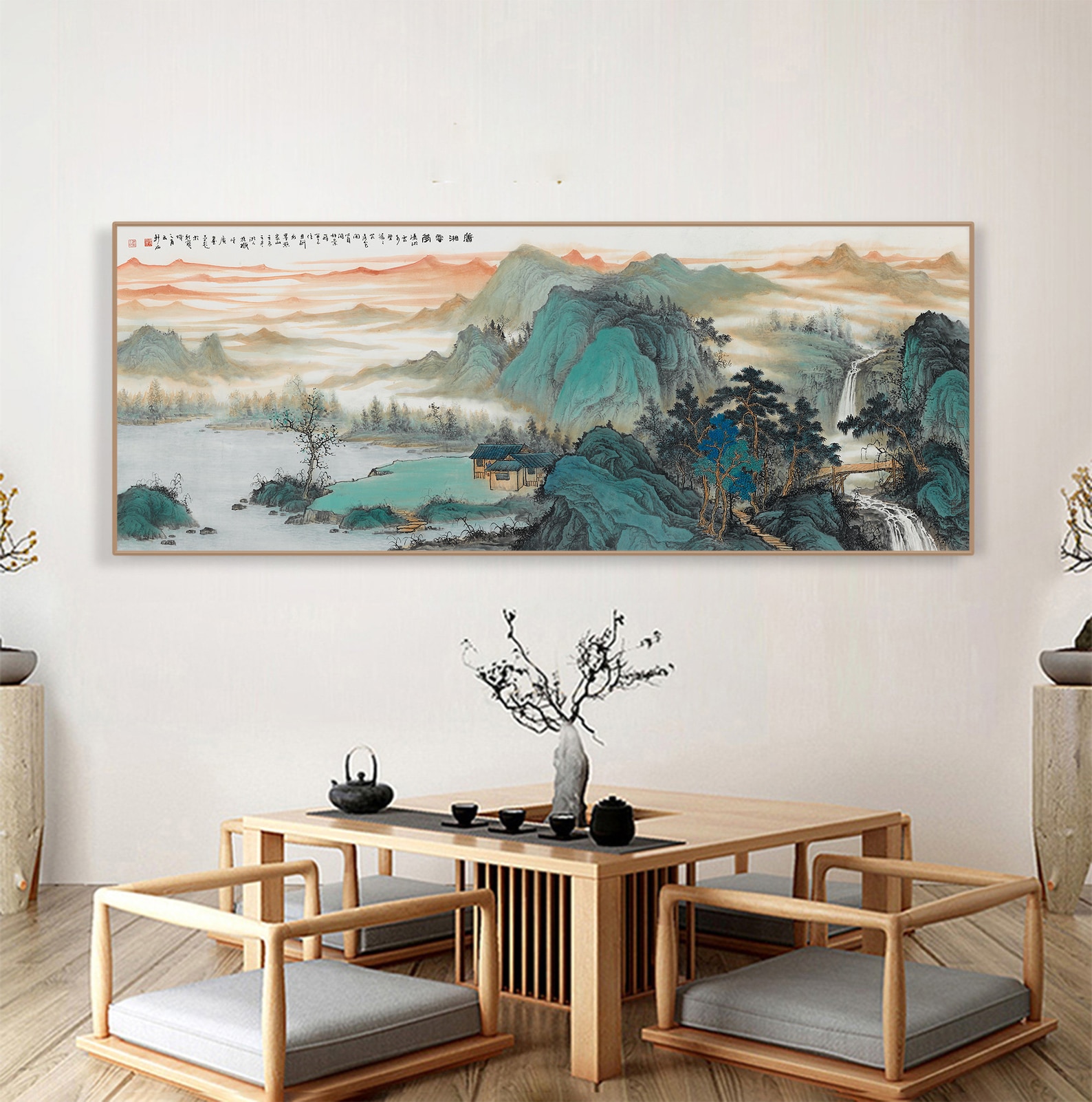 Large Scale Wide Landscape Painting, Mountains and Waters Art Giclee ...