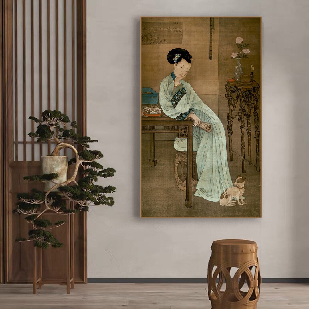 Tired Reading in Spring Pavilion, Graceful Qing Dynasty Maiden Art ...