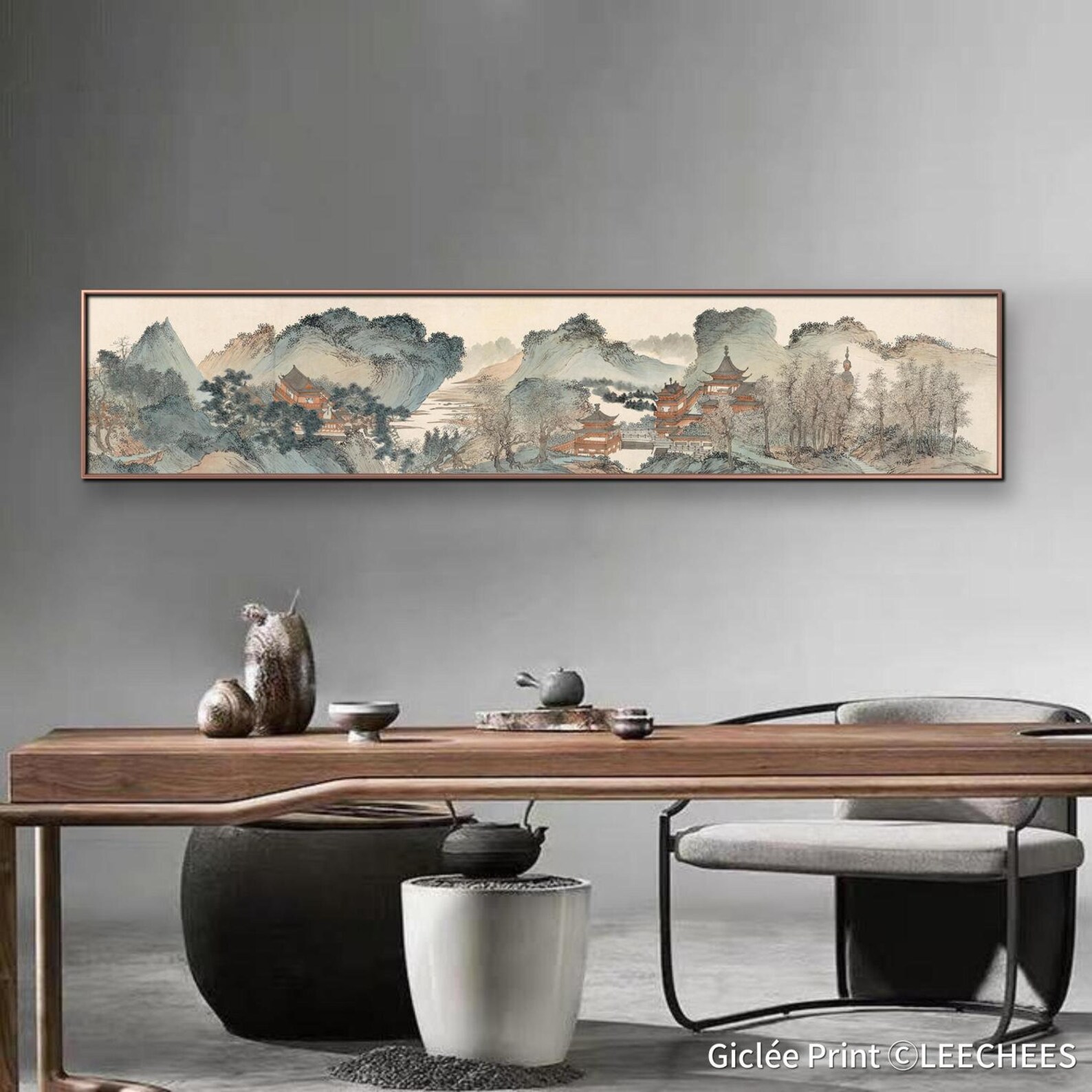 Chinese Ancient Loft Palace Pavilions in Mountains, Horizontal Narrow ...