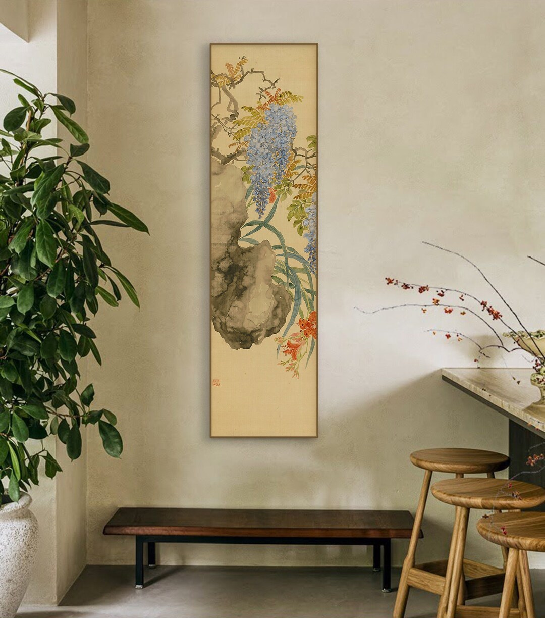 Vertical Narrow Chinese Screen Hanging Scroll, Giclee Silk Print ...