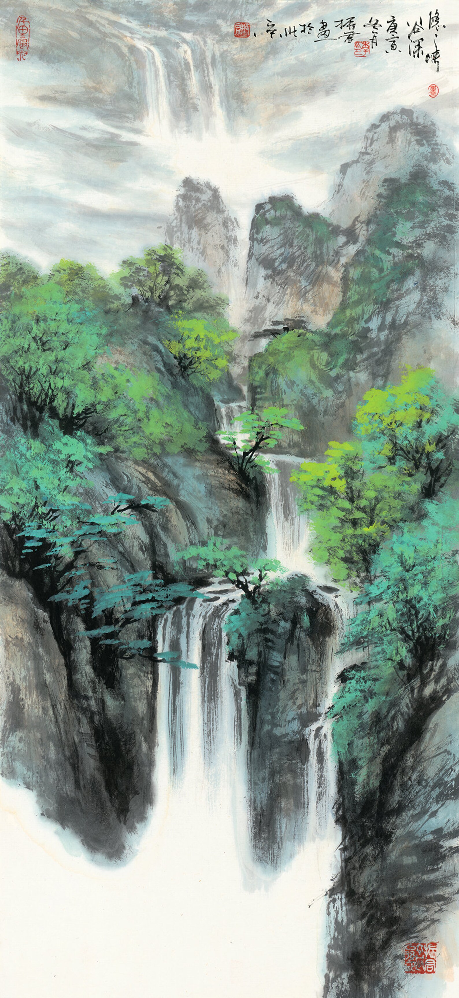 Shan Shui Landscape Art Print: Chinese Mountains, Waterfall, Forest ...