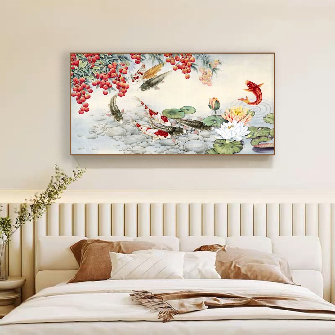 Lychee, Lotus, Koi, Auspicious Wall Décor Painting, Archival Print ...