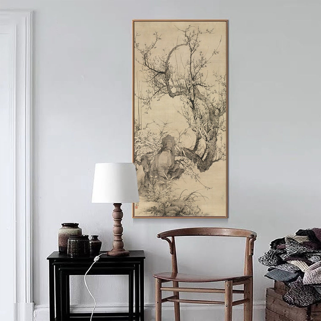 Ultra Large Vertical Retro Style East Asian Plum Painting, Giclee Silk ...