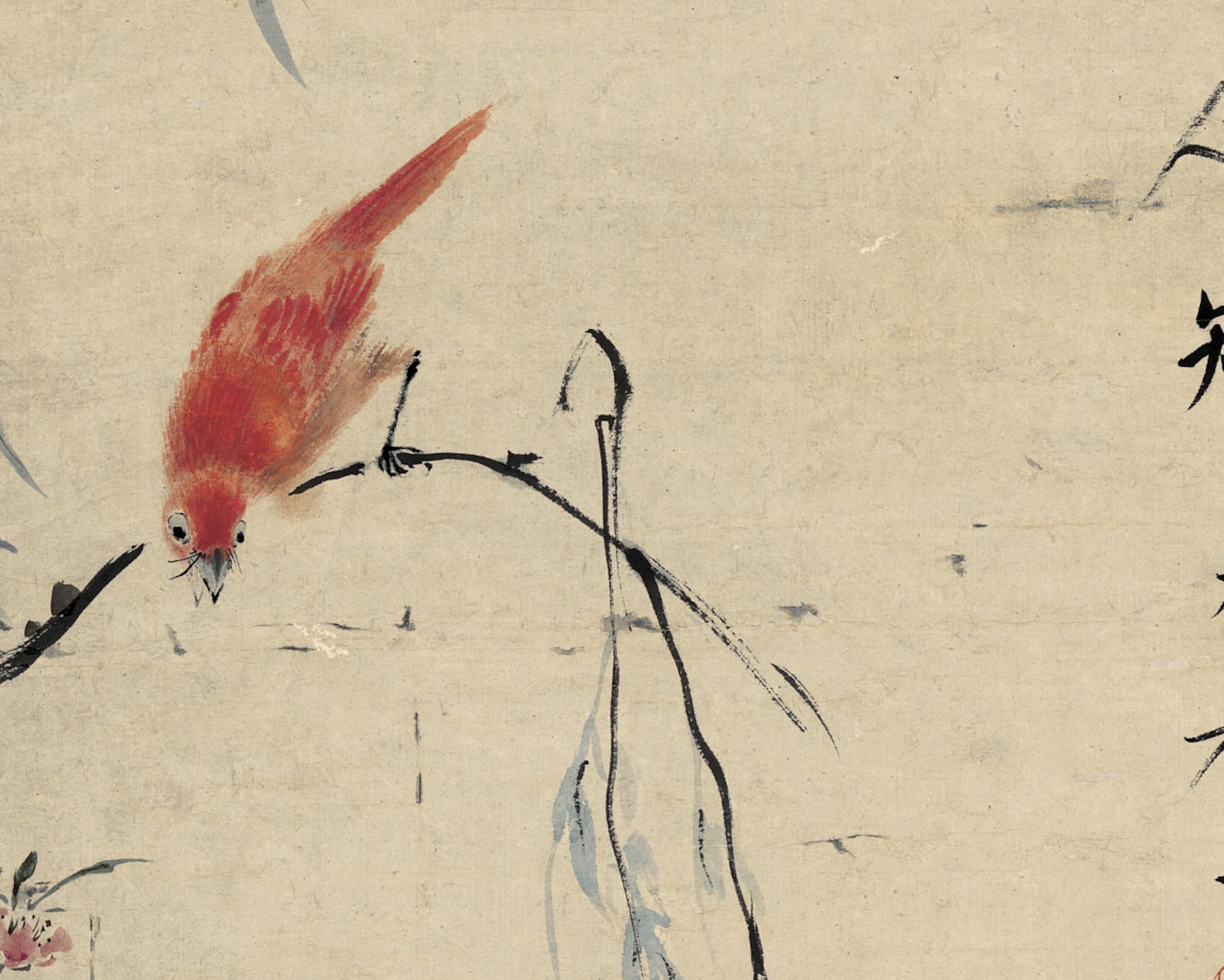 East Asian Zen Art Minimal Little Red Bird and Willow Art - Etsy