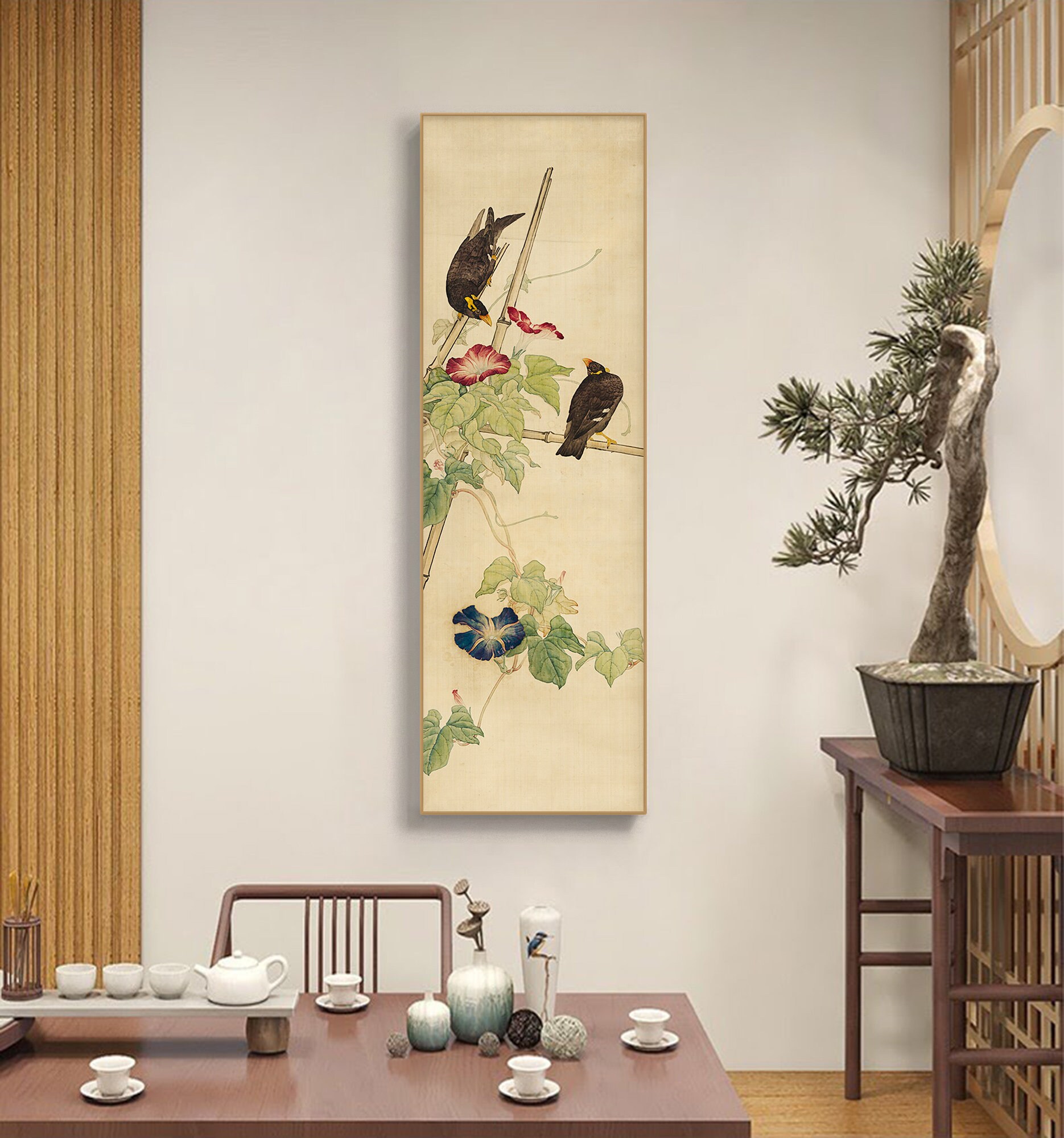 Morning Glory and Chinese Hwamei Birds, Chinese Meticulous Brush ...