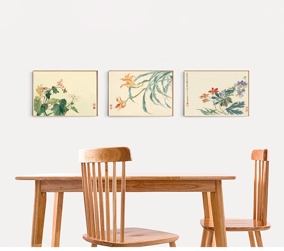 Chinese Boneless Painting, Flower Art Silk Prints, 没骨 Chinese Botanic ...