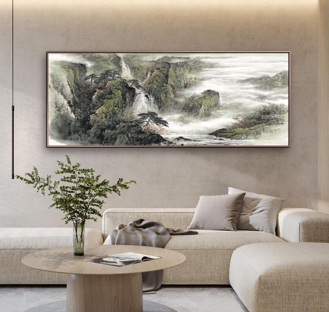 Shuimo Mountain Painting, Chinese Landscape Ink Brush Painting, Misty ...