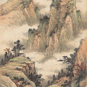 Chinese Retro Style Shan Shui Wall Hanging, Silk Hanging Scroll, Long ...