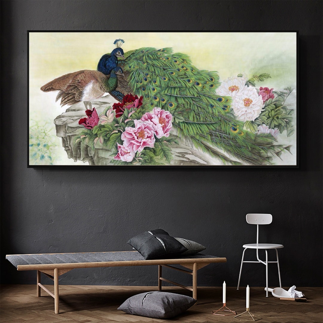Chinese Traditional Gongbi Painting, Peafowl and Peony, Giclee Art ...