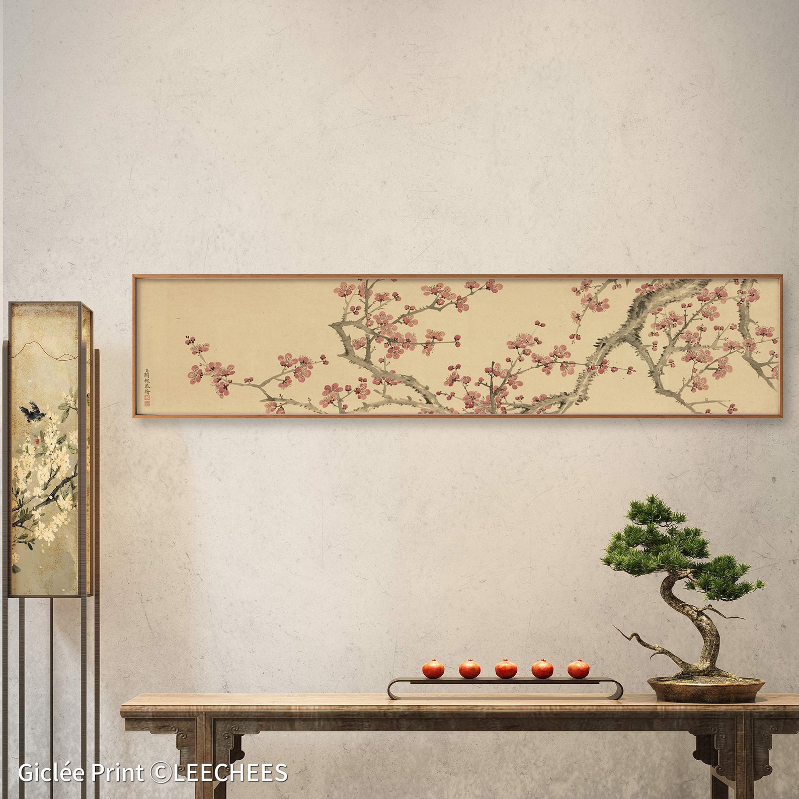 Red Plum, Chinese Antique Brush Painting, Horizontal Narrow Minimal ...