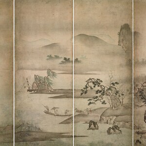 Japanese Minimal Literati Landscape Painting, East Asian Wall Décor ...