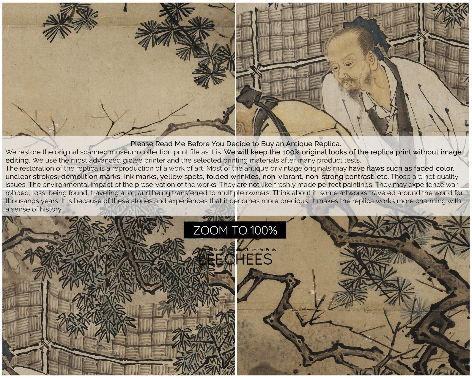 Japanese Literati Painting Screen Art, Playing Go Under the Pine Tree ...
