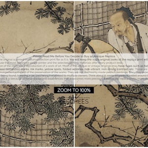 Japanese Literati Painting Screen Art, Playing Go Under the Pine Tree ...