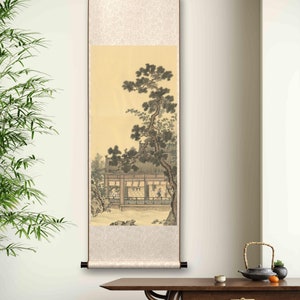 Ancient Landscape Painting, Vintage-retro Silk Hanging Scroll, Chinese ...