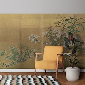 Japanese Botanic Garden Painting Screen Art Print, Removable Peel and ...