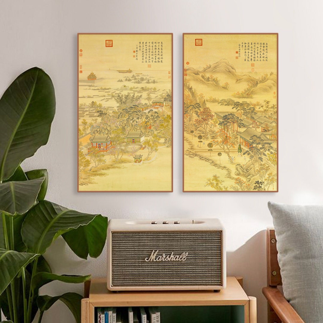 Set of 2, Chinese Meticulous Painting Silk Print, Qing Dynasty ...