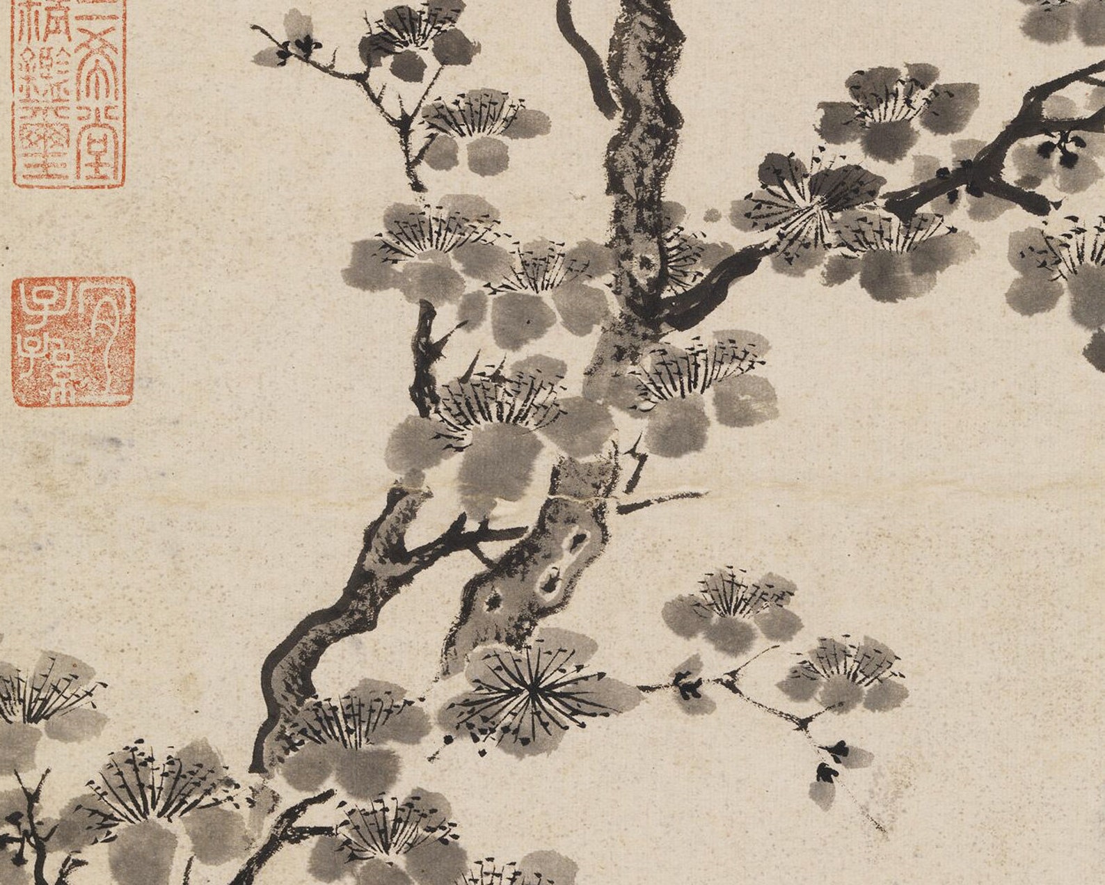 Apricot Blossoms, Minimal Xieyi Tree Flower Painting, Vertical Chinese ...