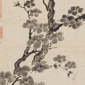 Apricot Blossoms, Minimal Xieyi Tree Flower Painting, Vertical Chinese ...