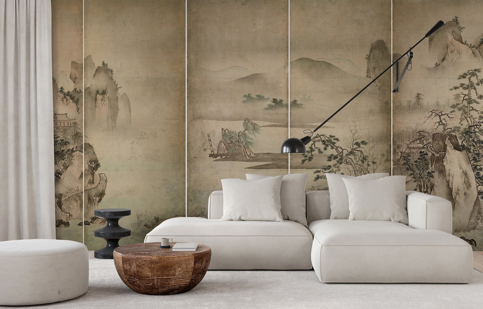 East Asian Minimal Shan Shui Painting, Large Landscape Wall Mural ...