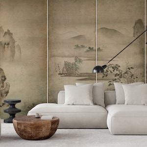 East Asian Minimal Shan Shui Painting, Large Landscape Wall Mural ...