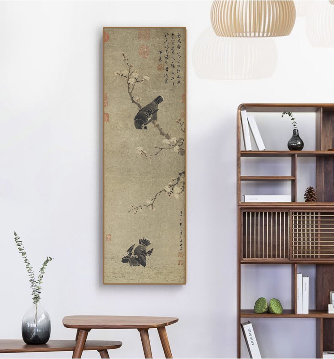 Apricot Rain Bathing Birds, Yuan Dynasty, Shang Qi, Vertical Chinese ...