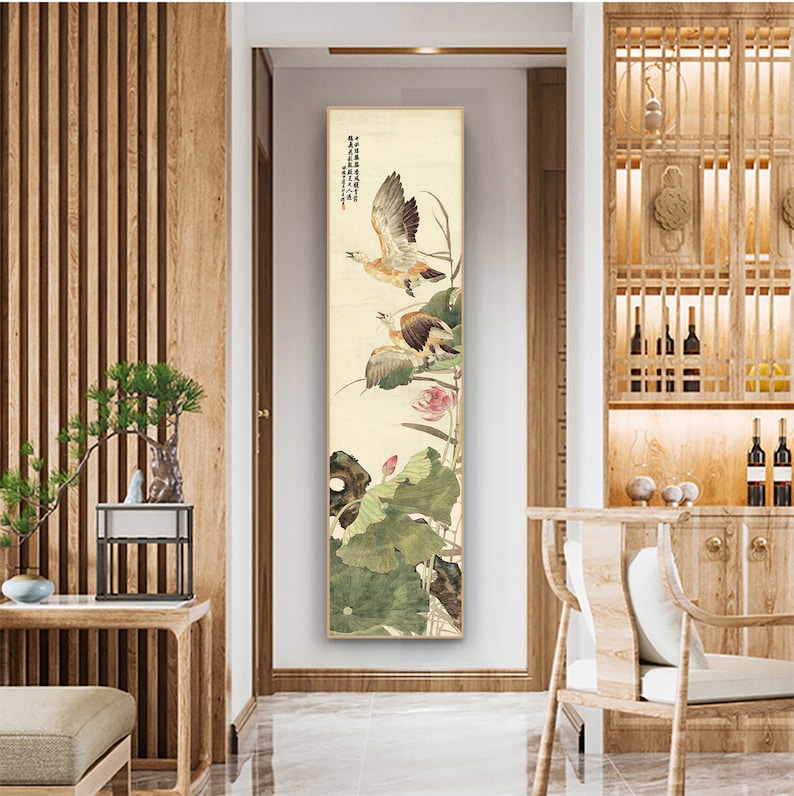 Chinese Meticulous Auspicious Painting, Bird and Flower Art, Lotus ...