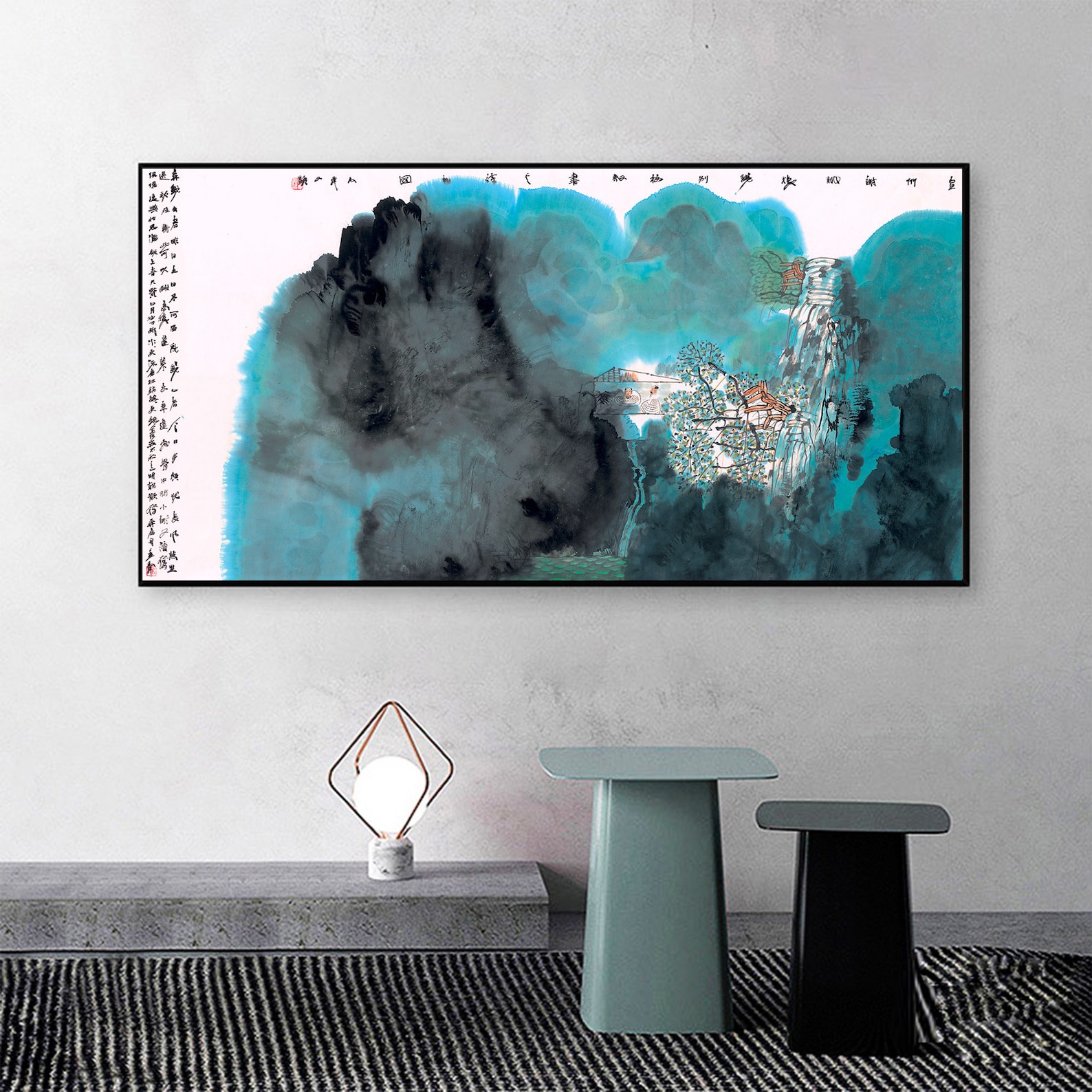 Horizontal Abstract Landscape Painting Ink Brush Mountain - Etsy