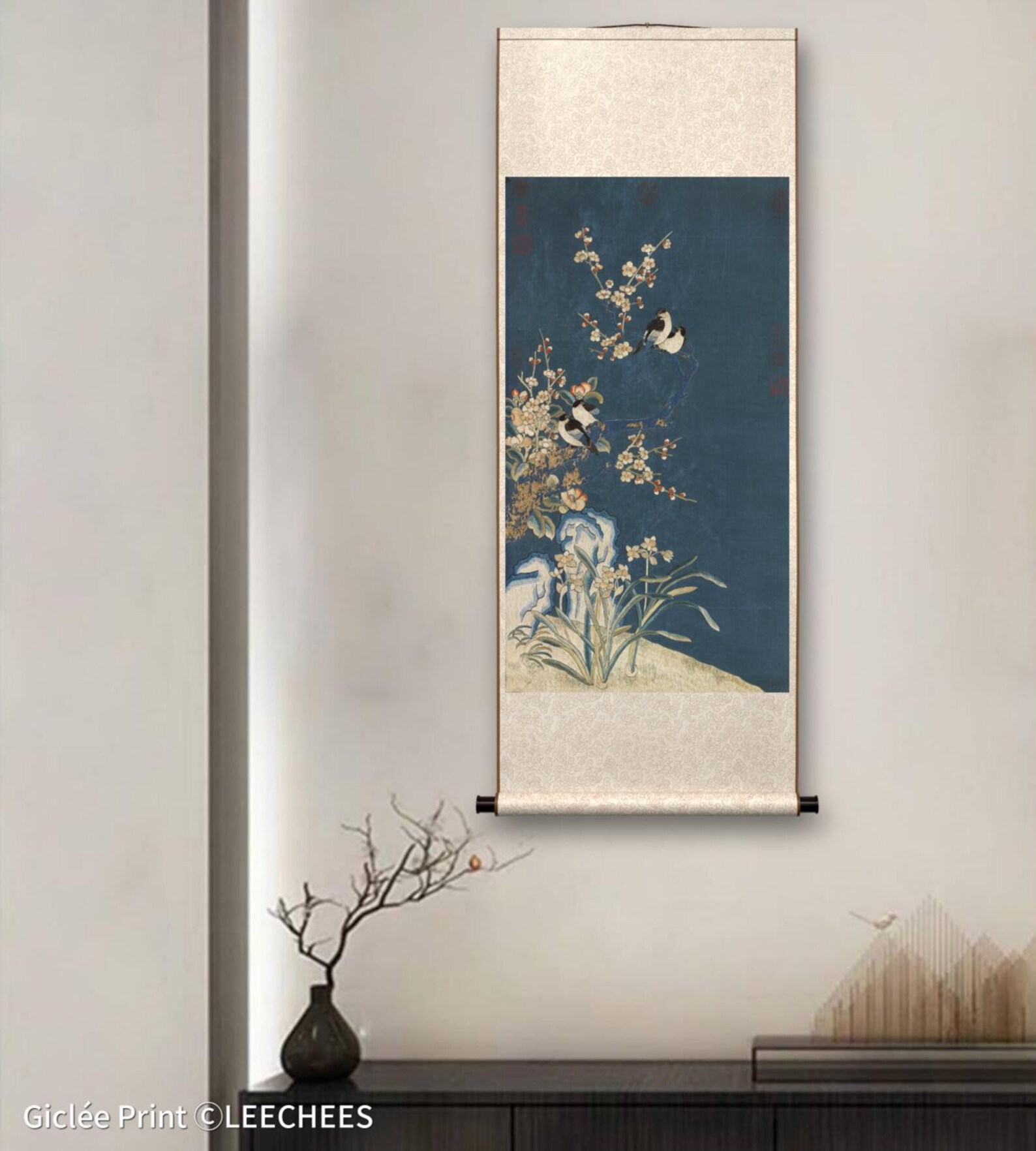 Antique Chinese Bird and Flower Art, Giclee Silk Print, Embroidered Art ...