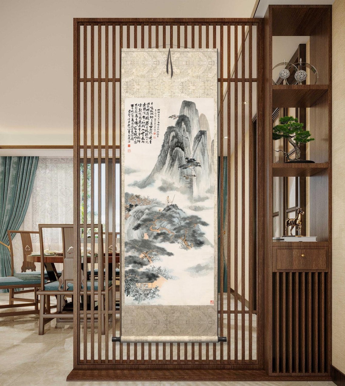 Extra Large Vertical Chinese Landscape Painting Silk Hanging - Etsy