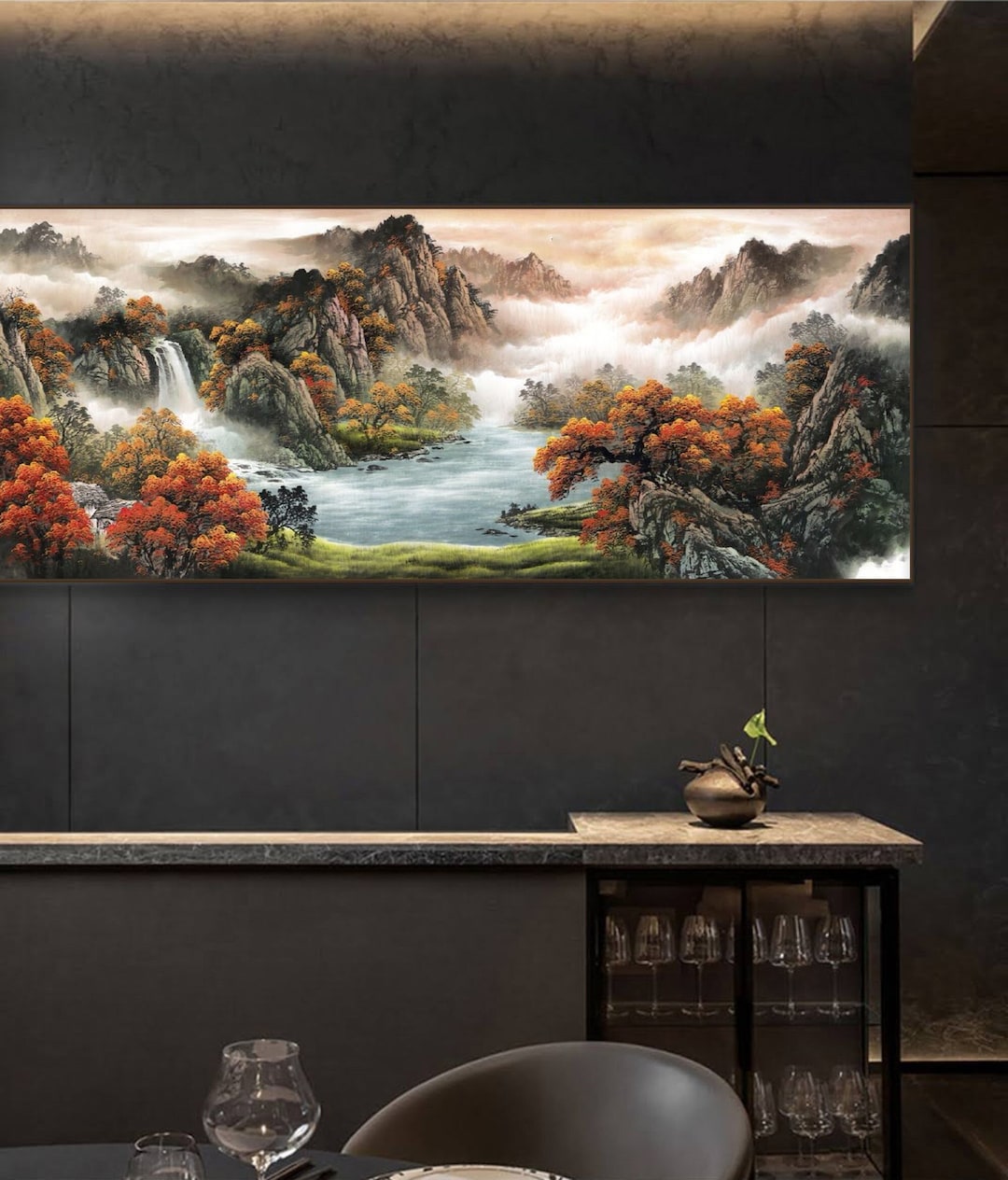 Flaming Autumn Mountain Landscape Painting, Brighten Your Dark Room ...
