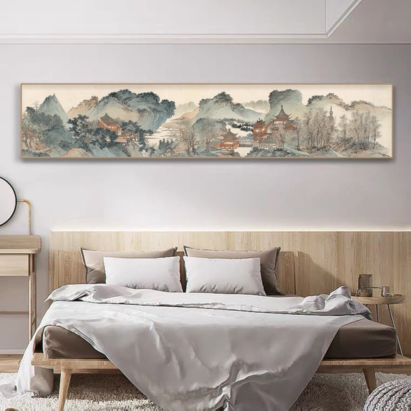 Chinese Ancient Loft Palace Pavilions in Mountains, Horizontal Narrow ...