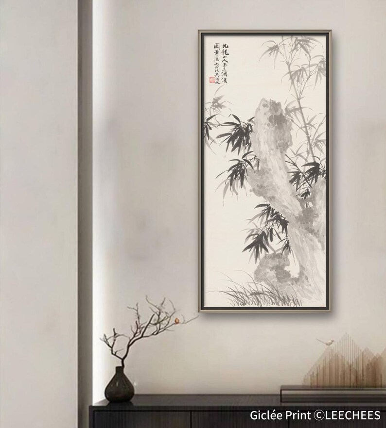 Bamboo and Taihu Stone, Minimal Bamboo Brush Painting, Xieyi Style ...