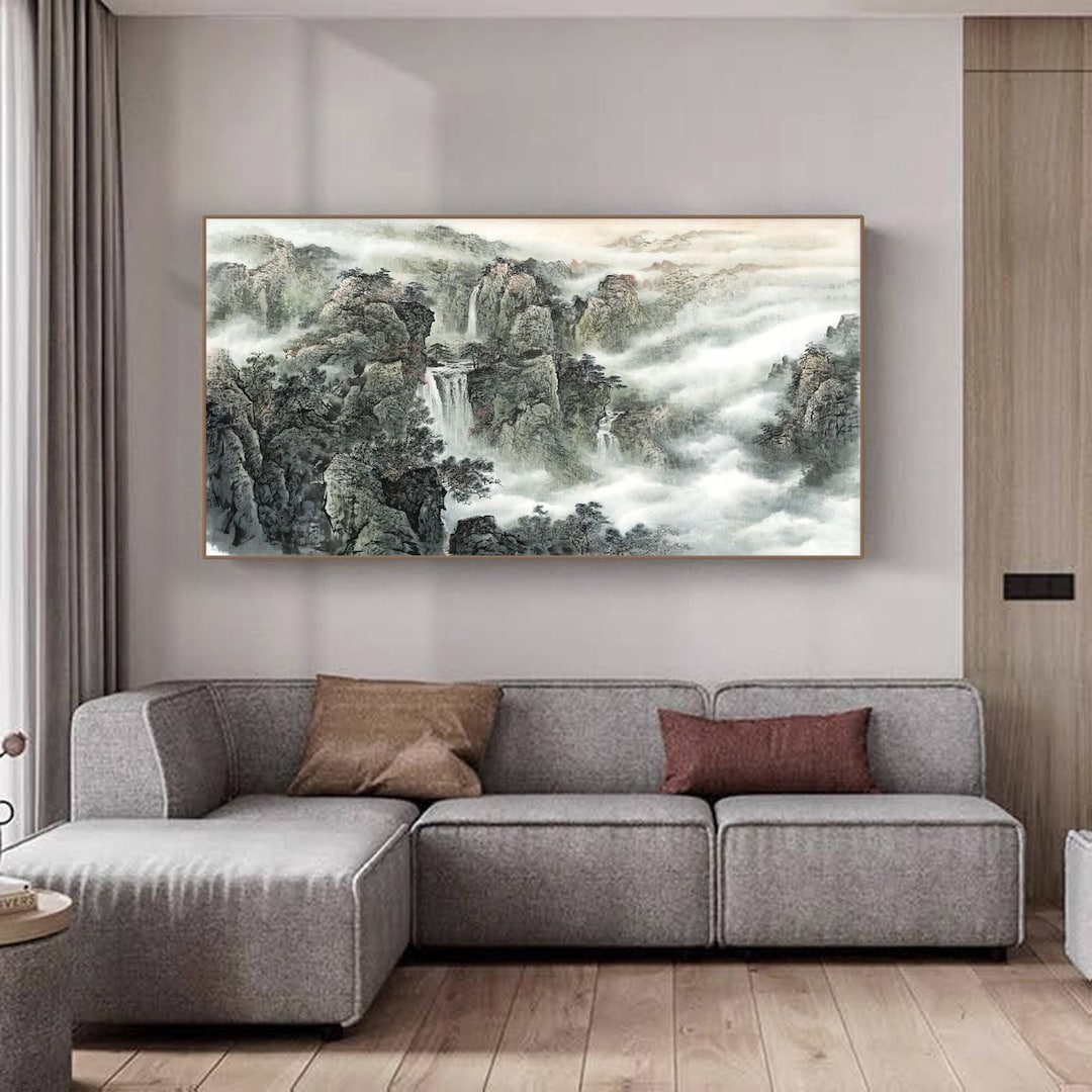 Chinese Shuimo Painting, Cloud-wrapped Mystical Waterfalls and ...