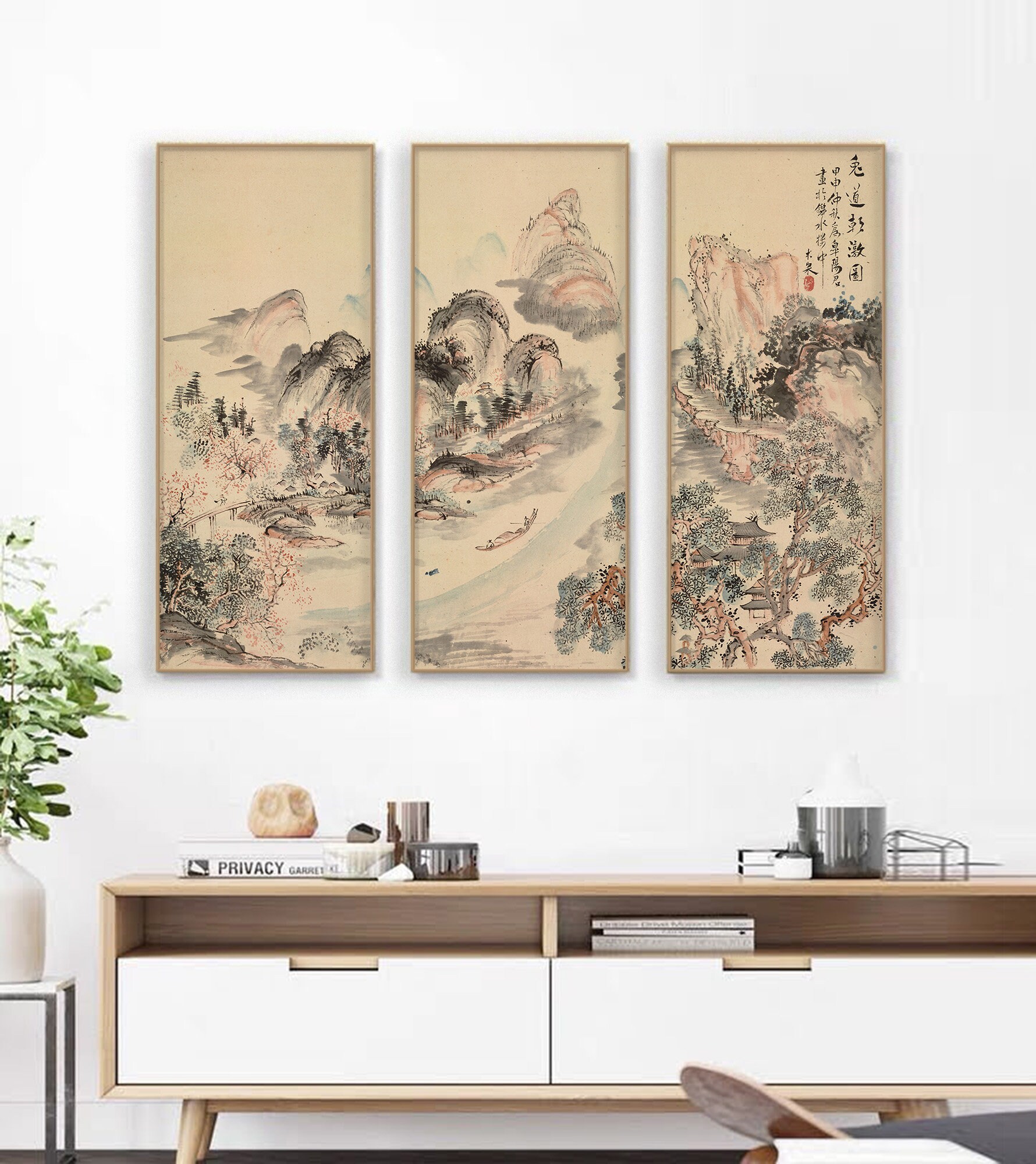 Japanese Vintage Retro Wall Décor, Set of 3 Japanese Brush Painting ...