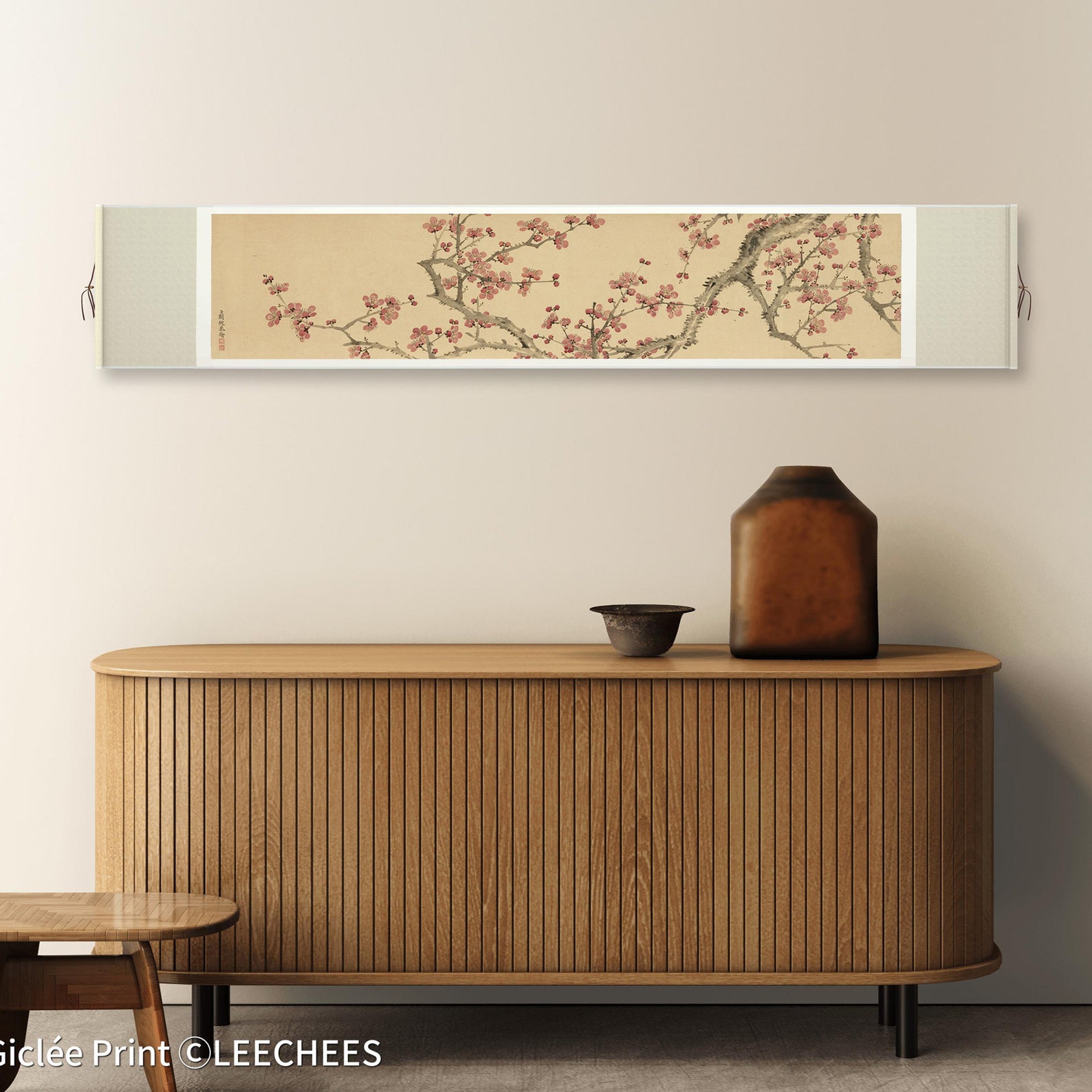 Red Plum, Chinese Antique Brush Painting, Horizontal Narrow Minimal ...