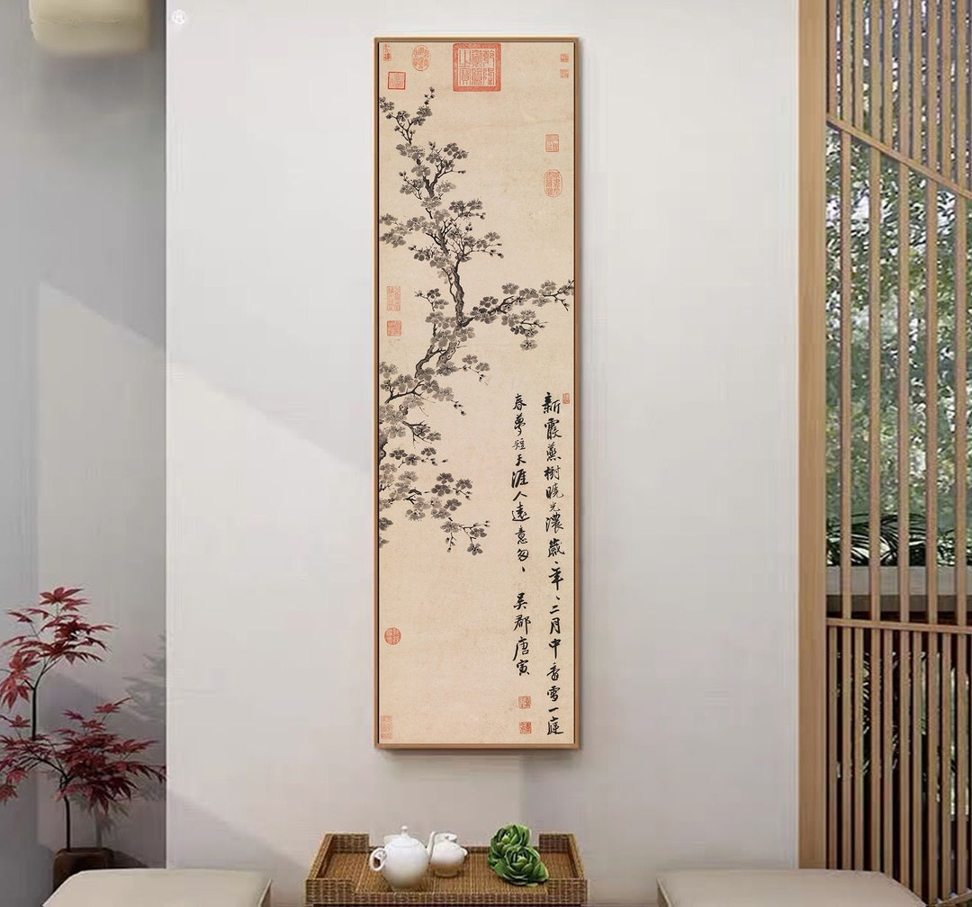 Apricot Blossoms, Minimal Xieyi Tree Flower Painting, Vertical Chinese ...