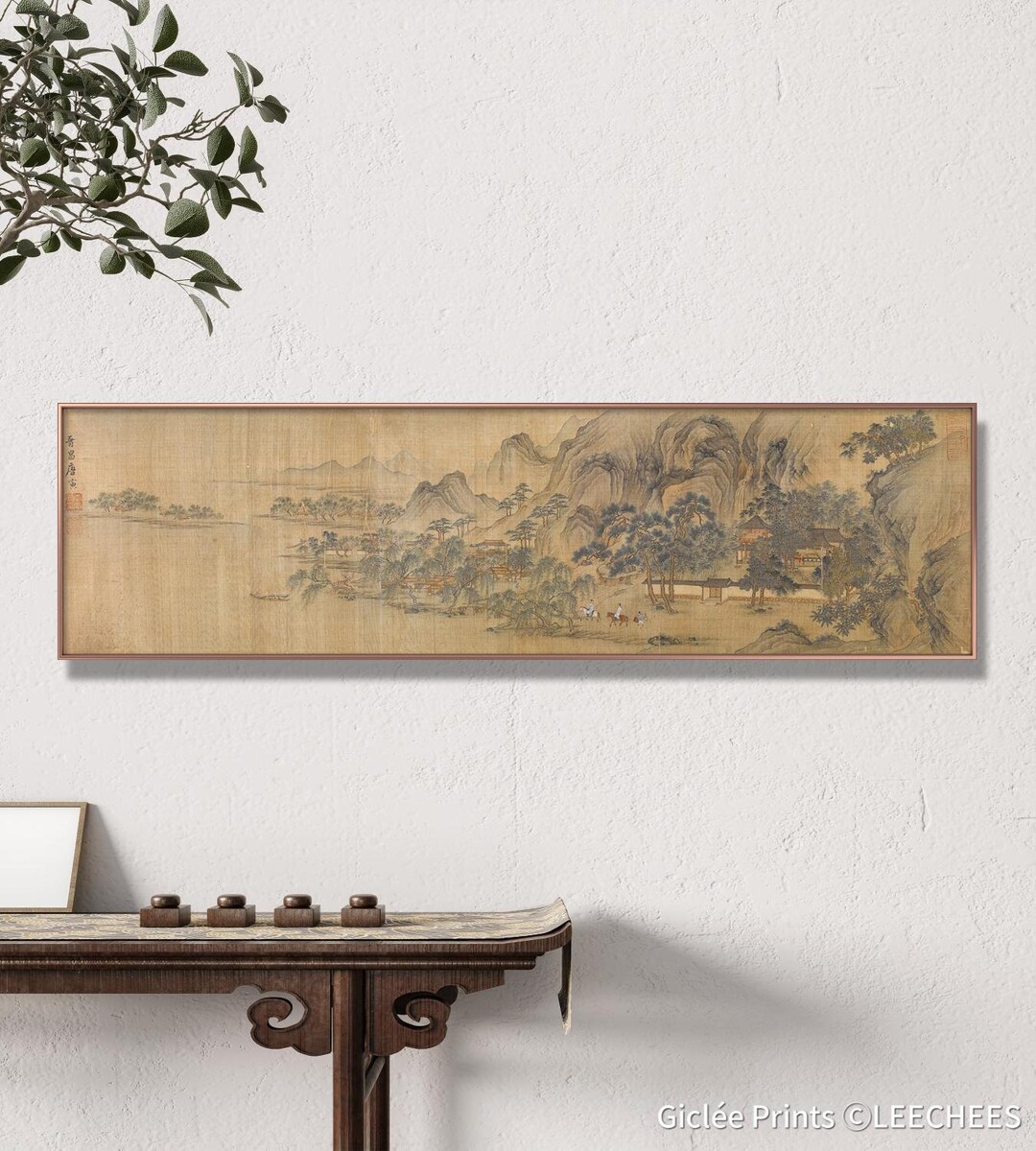 Long Narrow Horizontal Chinese Ancient Landscape Painting, Silk Print ...