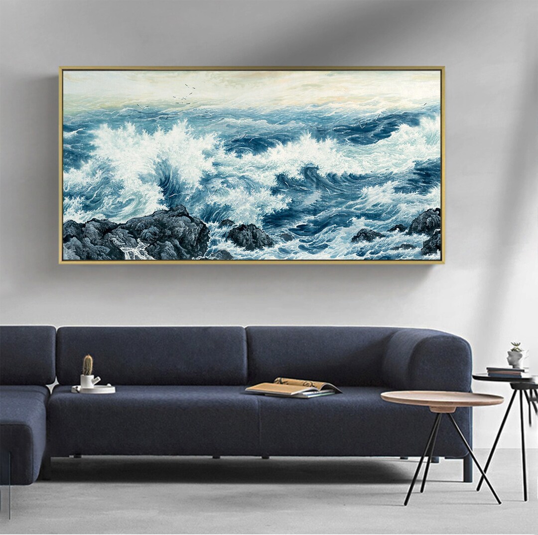 Extra Large Horizontal Ocean Art Giclee Print, Sea Waves Brush Painting ...