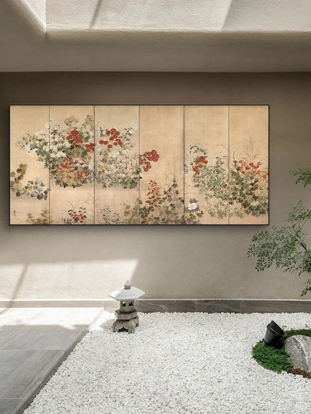 Four Seasons Flowers, Japanese Botanic Garden Screen Painting Art Print ...