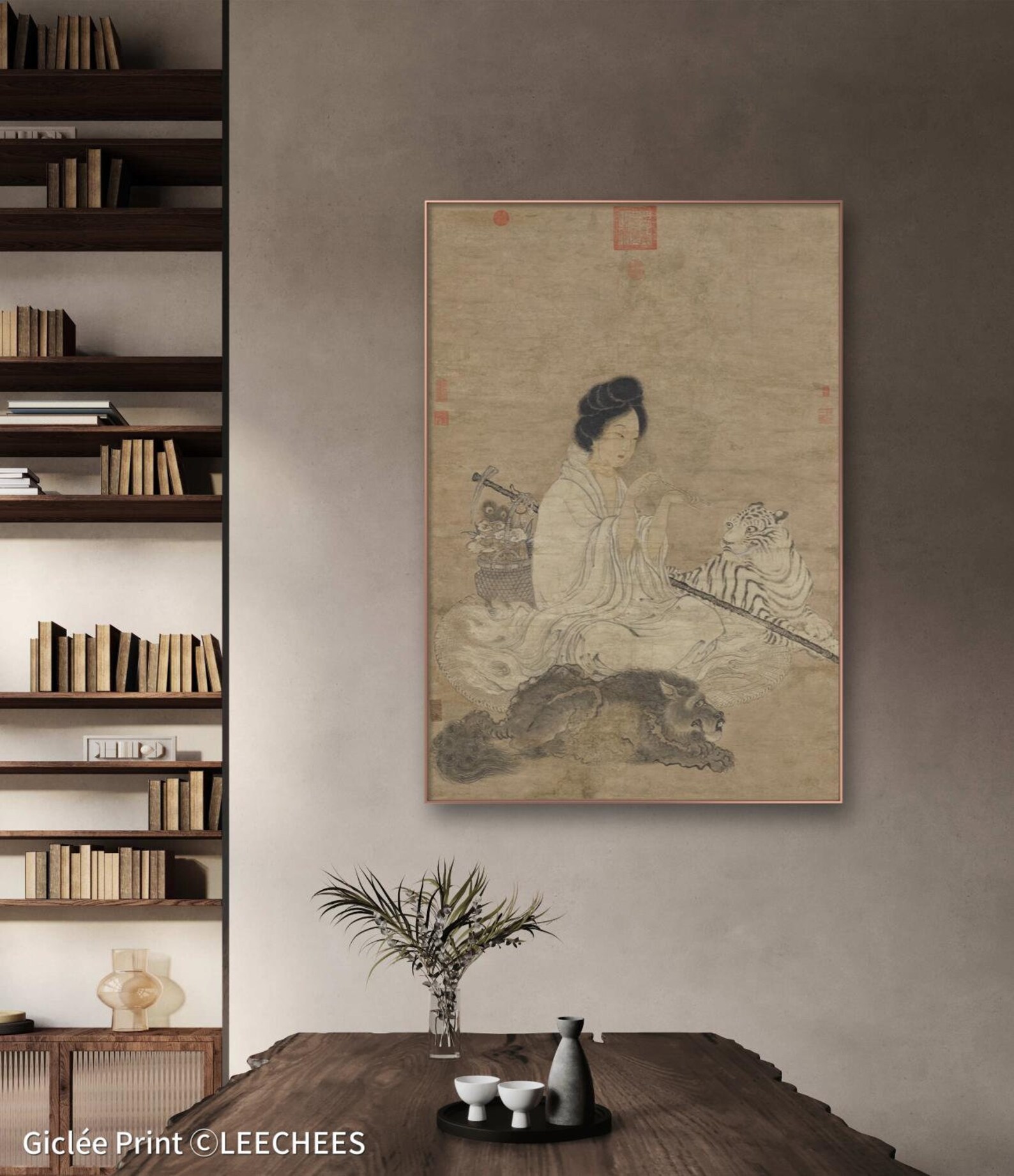 Fairy in White, White Tiger, Lion, Gongbi Maid Painting, Graceful ...