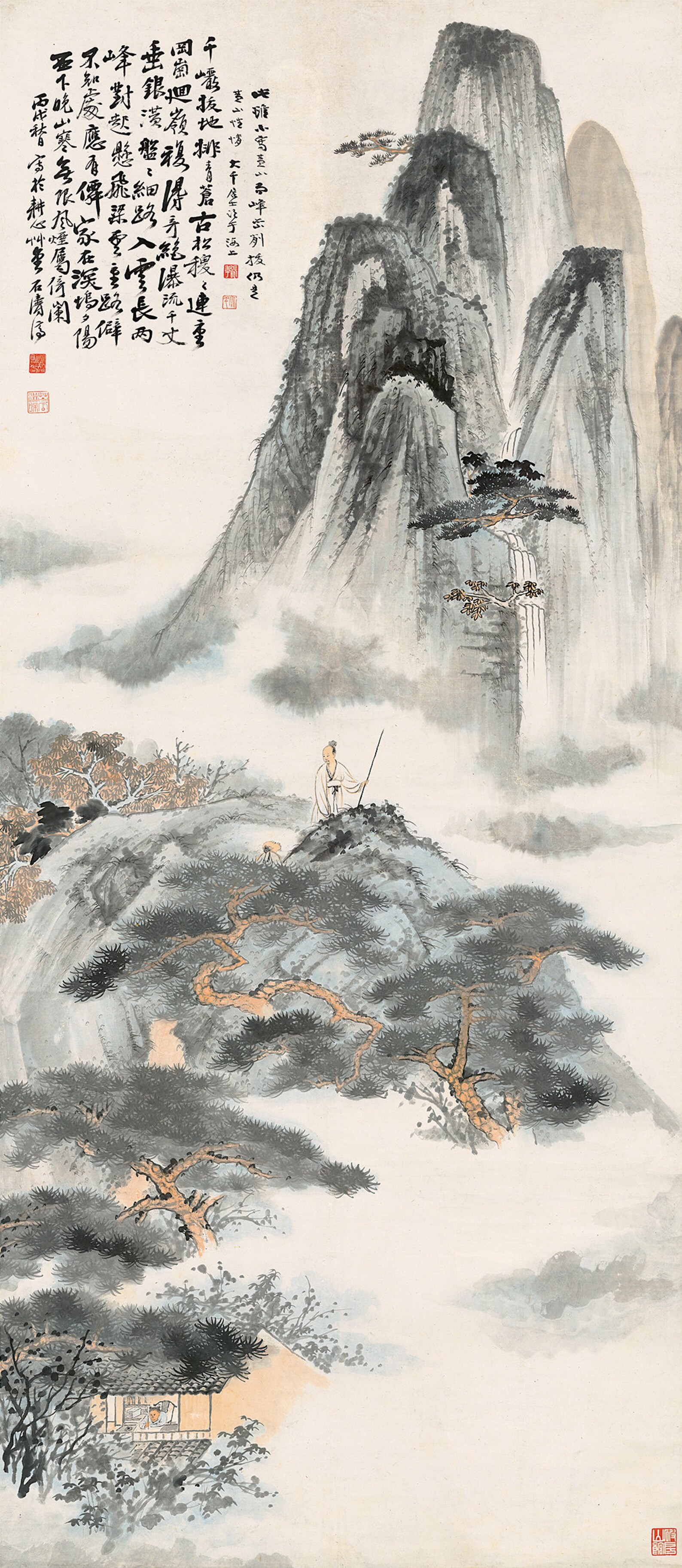 Extra Large Vertical Chinese Landscape Painting, Silk Hanging Scroll ...