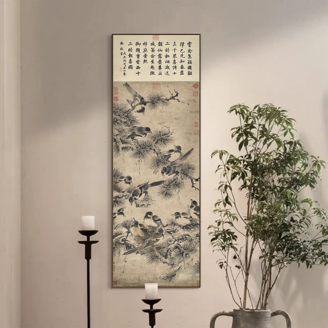A Painting of Joy-twelve Magpies, Chinese Antique Bird-and-flower Art ...