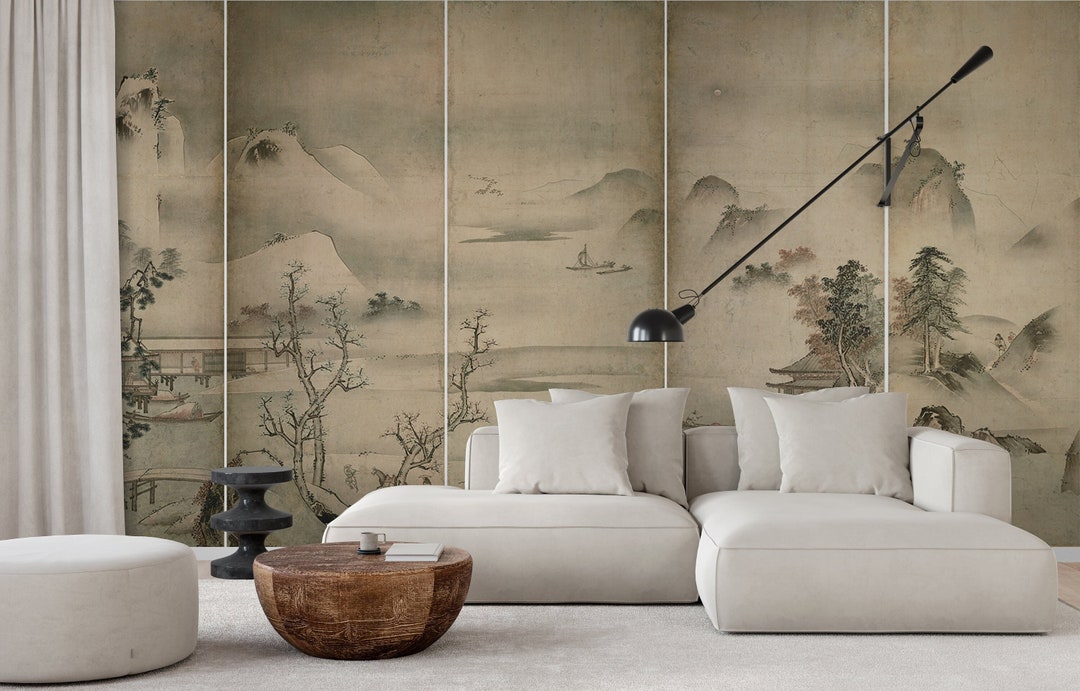Japanese Minimal Landscape Painting, Ancient Landscape Art Replica ...