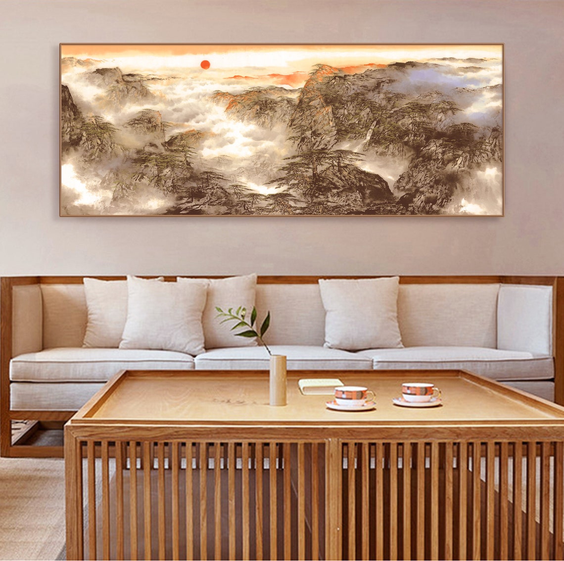 Cloud Mountain Red Sun, Chinese Feng Shui Decorative Painting Replica ...