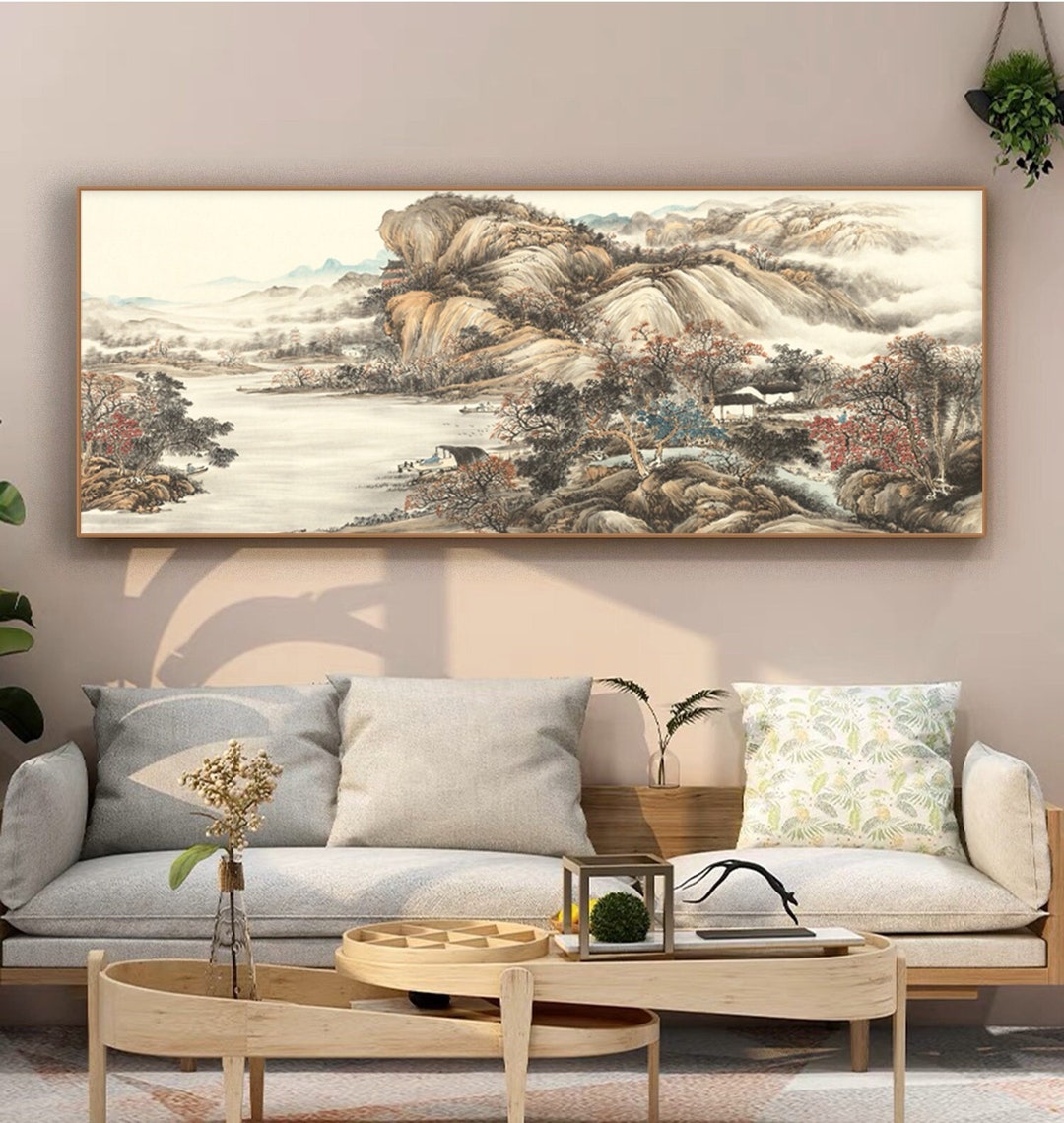 Fish Concealed in the Stream and Mountains, Extra Large Horizontal ...