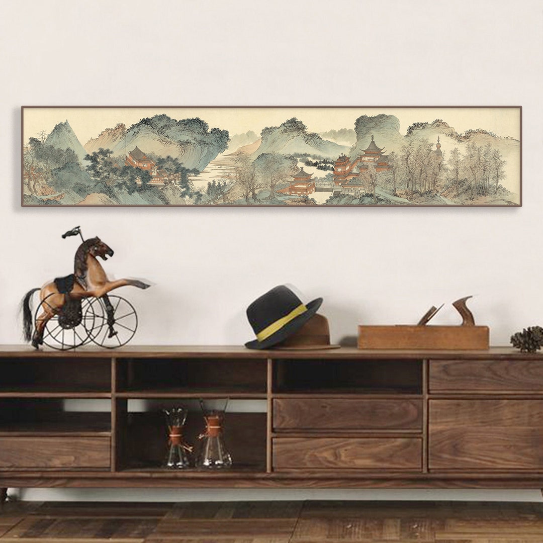 Chinese Ancient Loft Palace Pavilions in Mountains, Horizontal Narrow ...