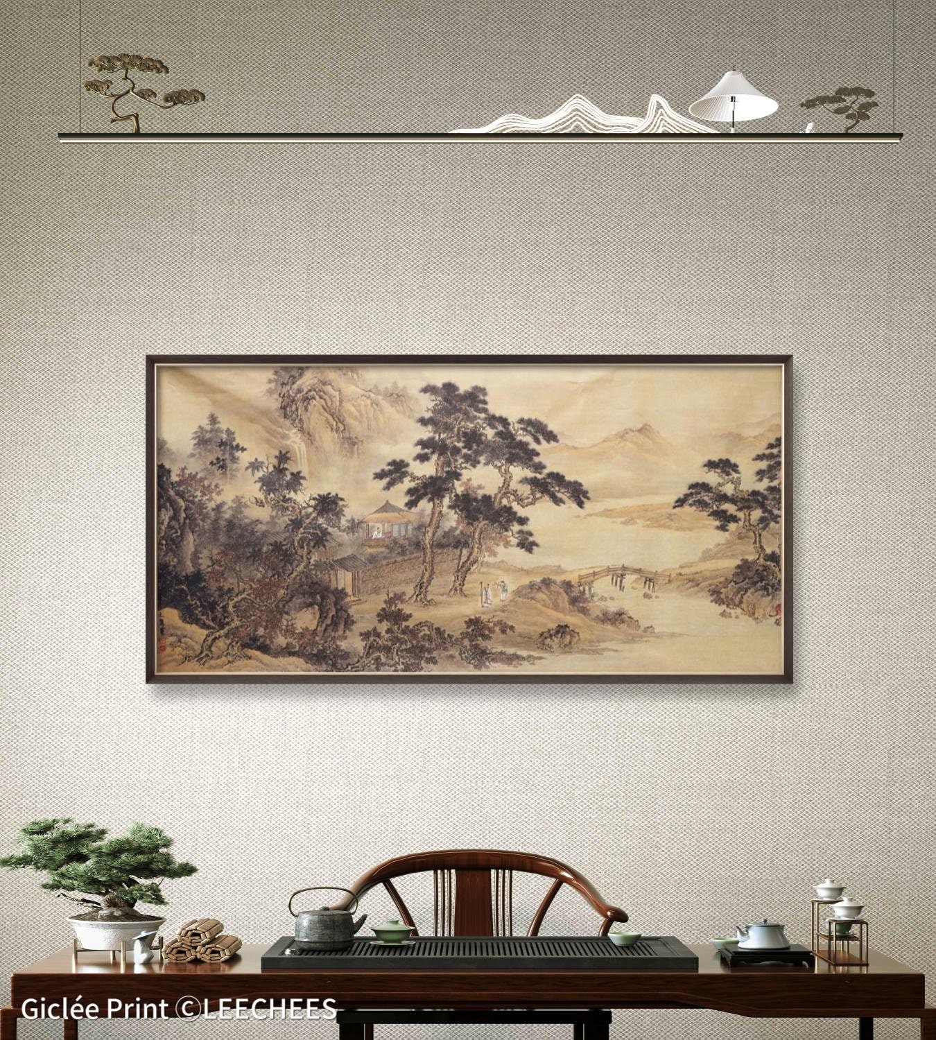 Vintage Retro Chinese Ancient Literati Painting, Traditional Landscape ...