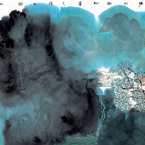 Horizontal Abstract Landscape Painting, Ink Brush Mountain Painting by ...