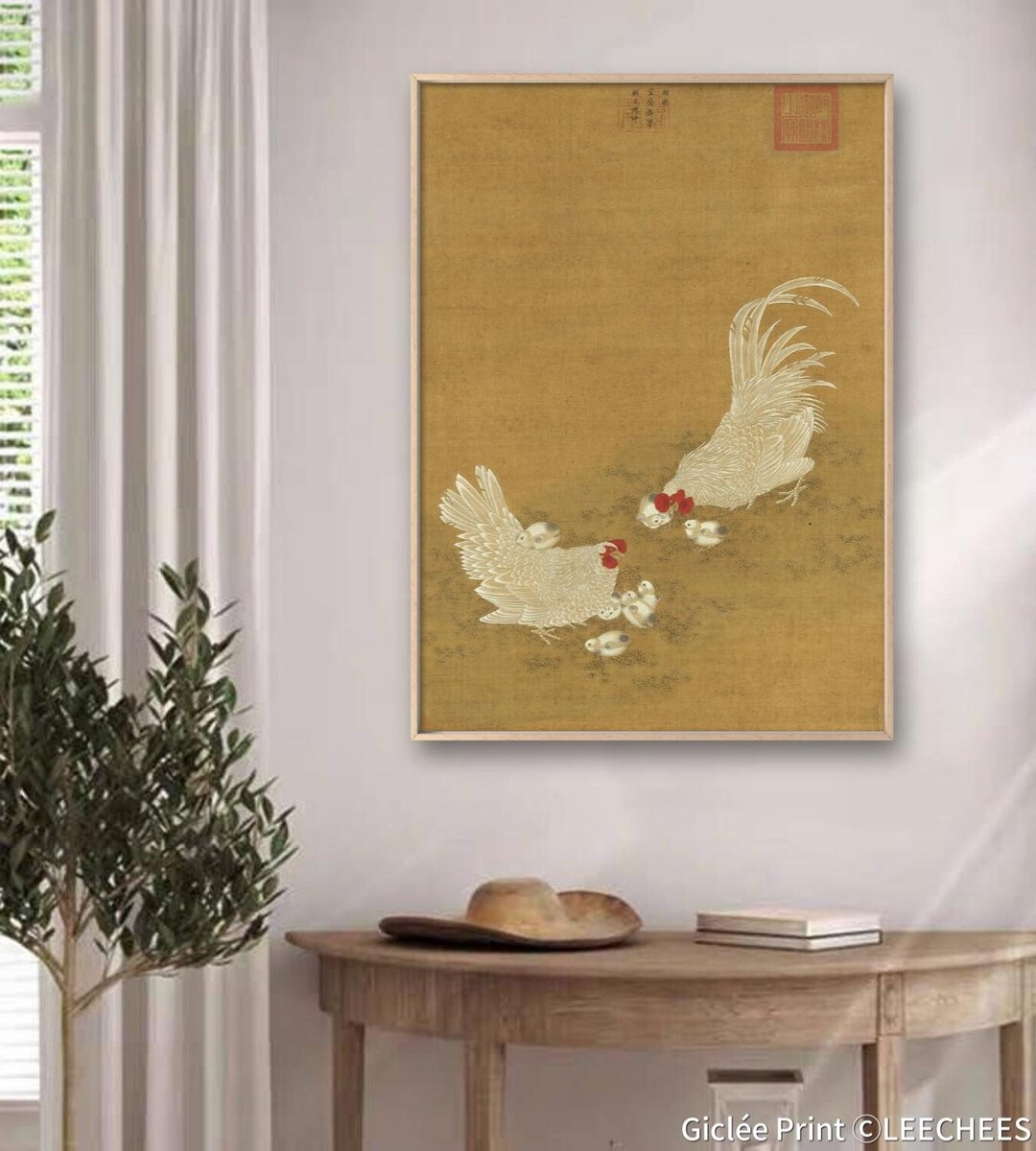Chinese Chicken Family Art Print: Traditional Silk Painting - Etsy