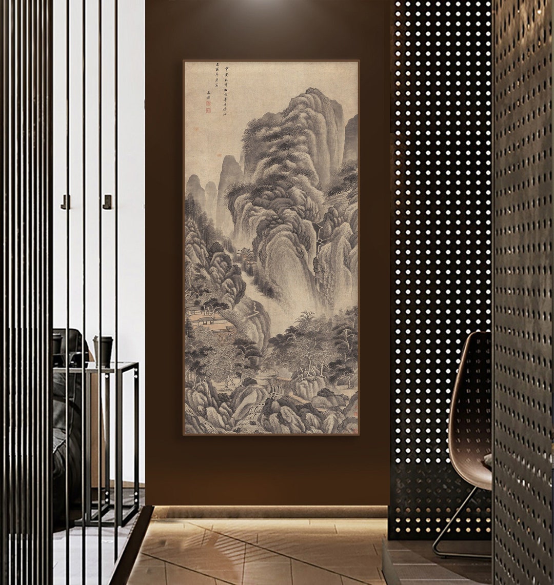 Large Scale Vertical Chinese Antique Mountains Landscape Painting ...